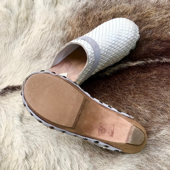Devi Kroell | Shoes | Devi Kroell Ivory Anacondasuede Wood Clogs Sz 37 ...